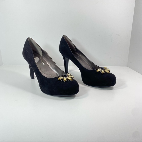 Tahari | Shoes | Tahari Women M Lina Black Suede Leather Rhinestone ...